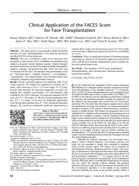 (PDF) Clinical Application of the FACES Score for Face Transplantation ...