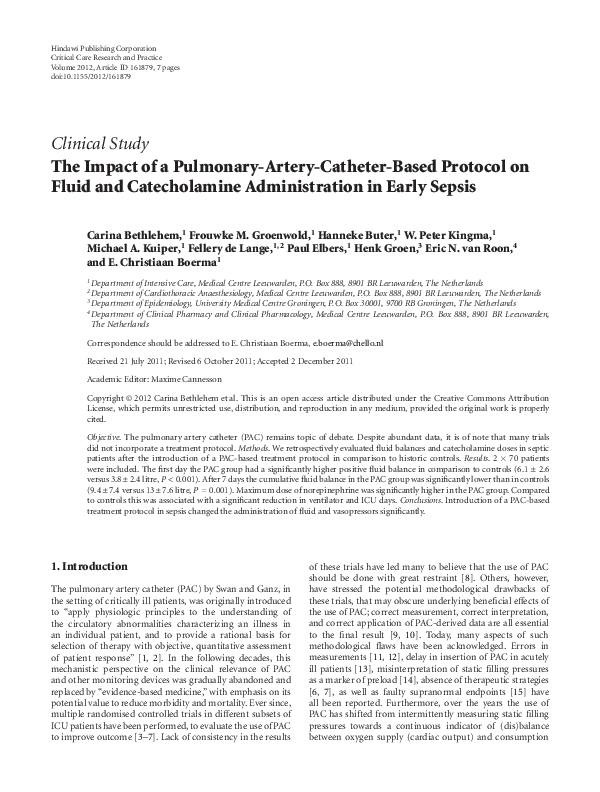 (PDF) The impact of a pulmonary-artery-catheter-based protocol on fluid ...