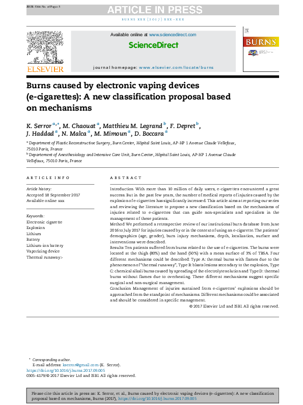 (PDF) Burns caused by electronic vaping devices (e-cigarettes): A new ...