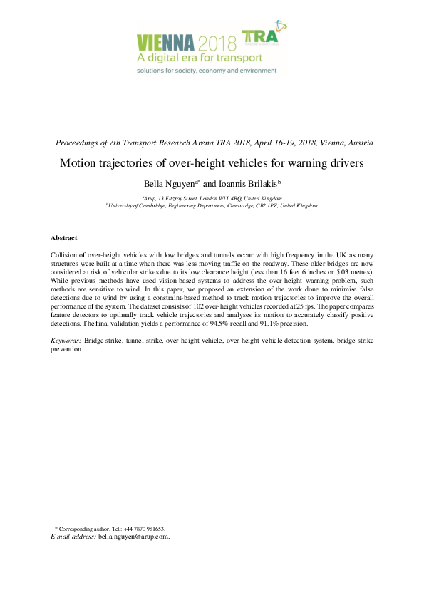 (PDF) Motion Trajectories of Over-Height Vehicles for Warning Drivers