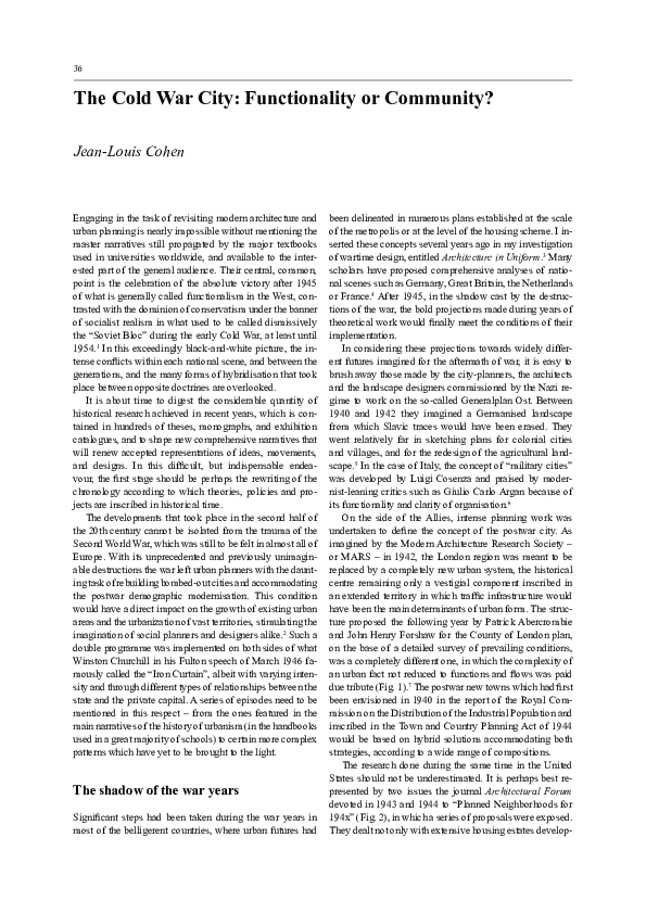 (PDF) The Cold War City: Functionality or Community?