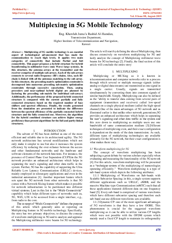 (PDF) Multiplexing in 5G Mobile Technology