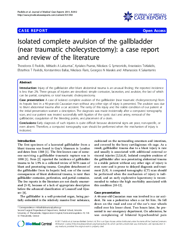 (PDF) Isolated complete avulsion of the gallbladder (near traumatic ...