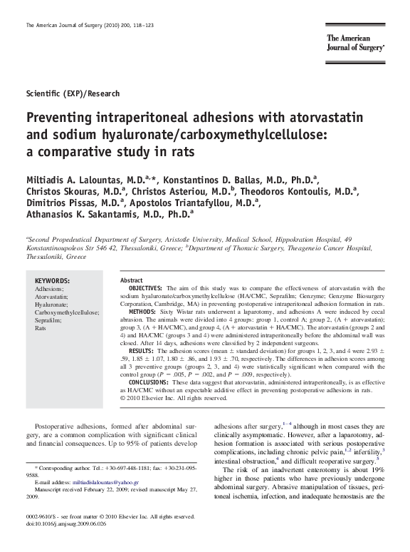 (PDF) Preventing intraperitoneal adhesions with atorvastatin and sodium ...