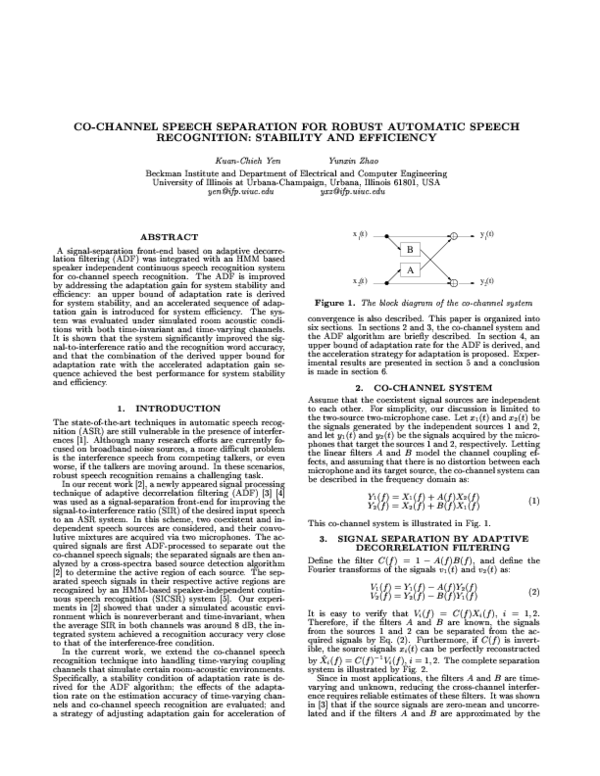 (PDF) Co-channel speech separation for robust automatic speech recognition: stability and efficiency
