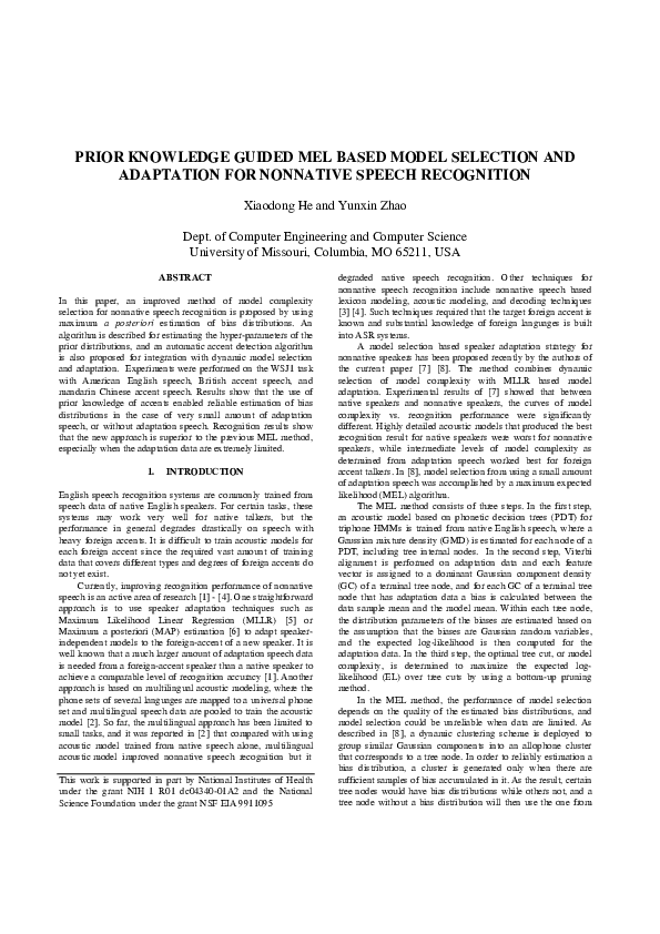 Prior knowledge guided MEL based model selection and adaptation for nonnative speech recognition