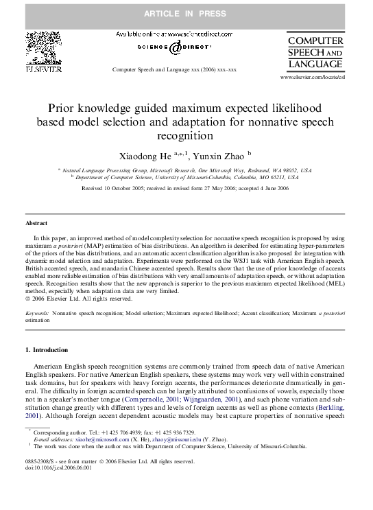 (PDF) Prior knowledge guided maximum expected likelihood based model selection and adaptation ...