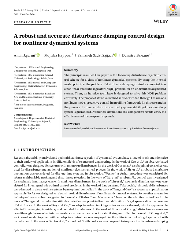 (PDF) A robust and accurate disturbance damping control design for nonlinear dynamical systems ...