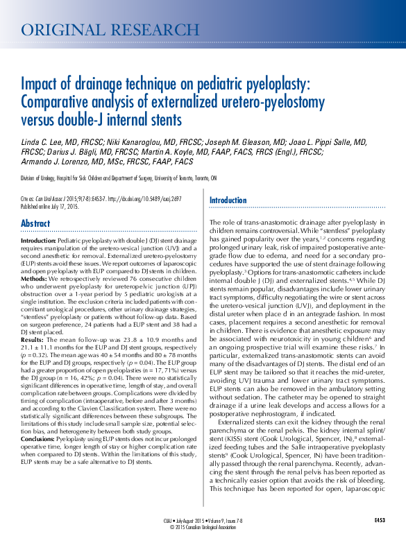 (PDF) Impact of drainage technique on pediatric pyeloplasty ...