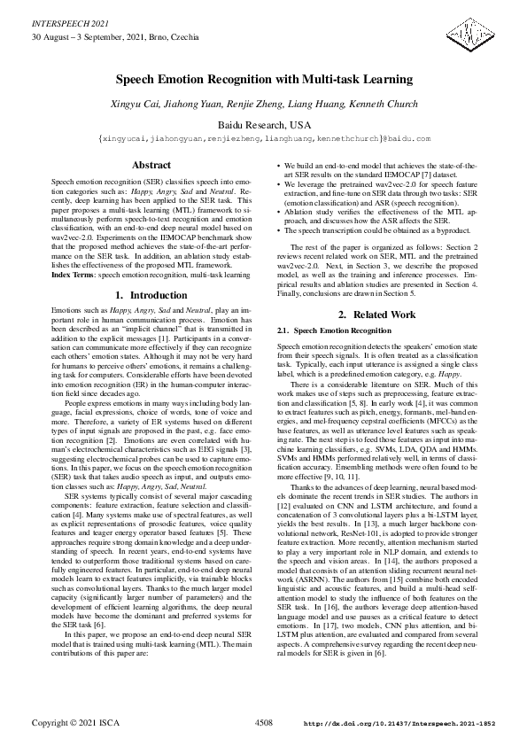 Pdf Speech Emotion Recognition With Multi Task Learning 0499