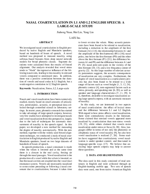 (PDF) Nasal Coarticulation in L1 and L2 English Speech: A Large-Scale Study