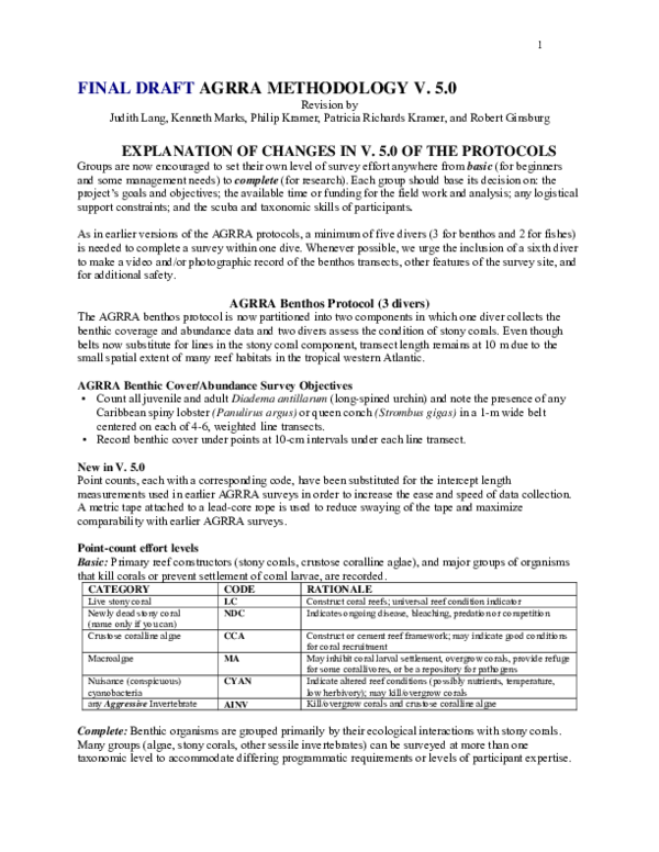 (PDF) 1 FINAL DRAFT AGRRA METHODOLOGY V. 5.0 Revision by