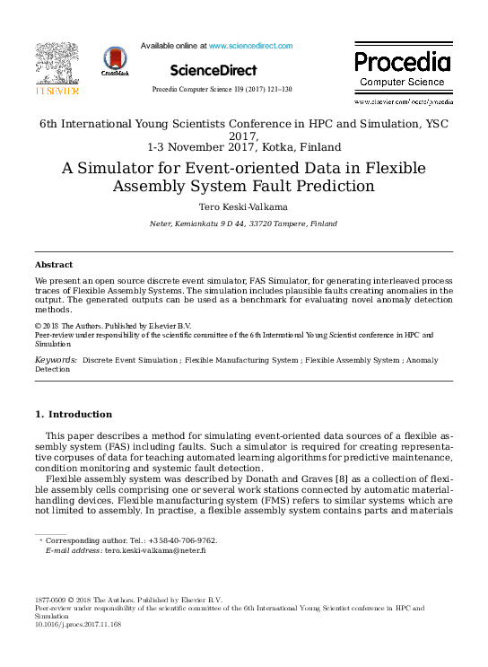 (PDF) A Simulator for Event-oriented Data in Flexible Assembly System Fault Prediction | Tero ...