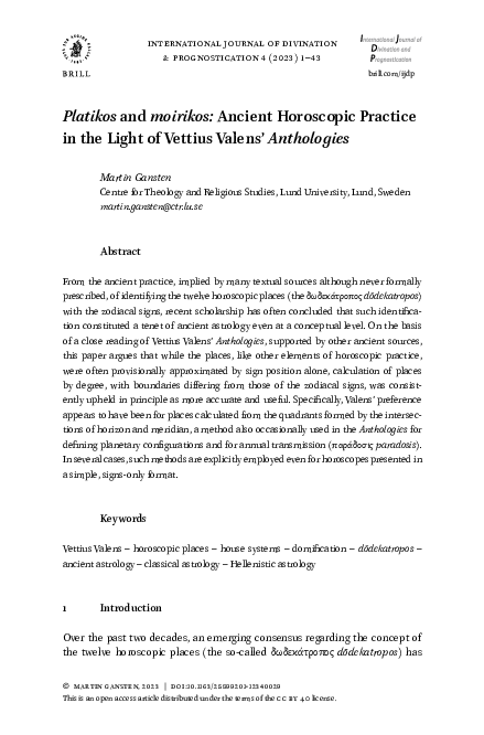 (PDF) Platikos and moirikos: Ancient Horoscopic Practice in the Light ...
