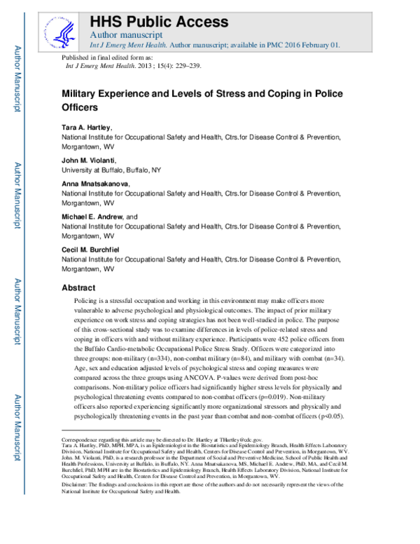 (PDF) Military experience and levels of stress and coping in police ...