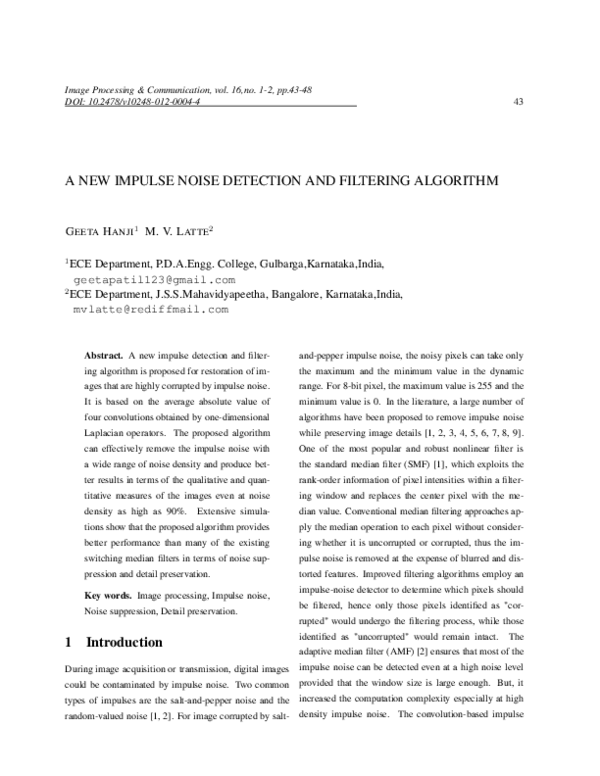 (PDF) A new impulse noise detection and filtering algorithm