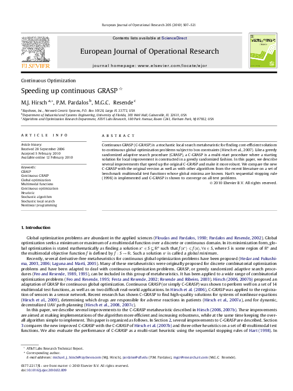 (PDF) Speeding up continuous GRASP