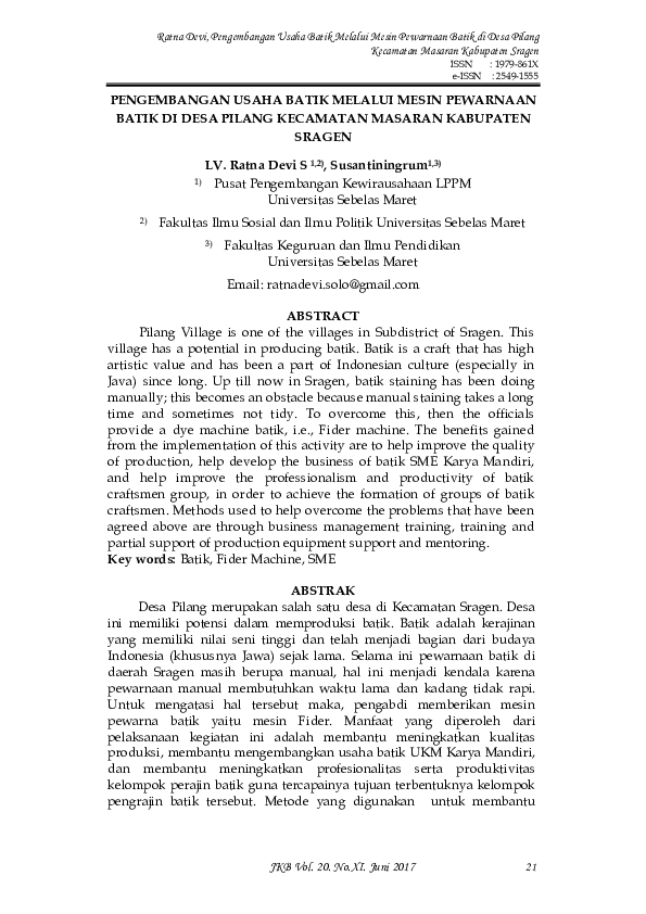 (PDF) Pengembangan Usaha Batik Melalui Mesin Pewarnaan Batik DI Desa ...