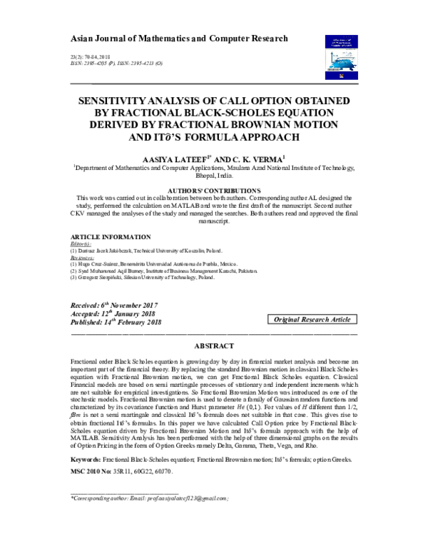 (PDF) SENSITIVITY ANALYSIS OF CALL OPTION OBTAINED BY FRACTIONAL BLACK ...