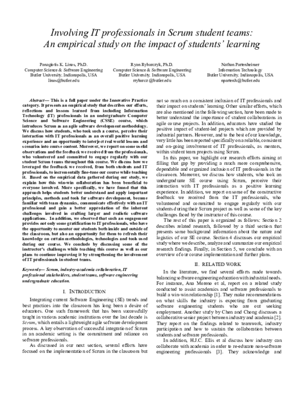 (PDF) Involving IT professionals in Scrum student teams: An empirical study on the impact of ...