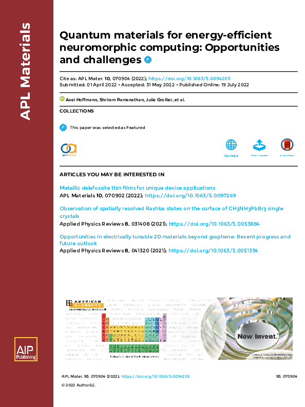 (PDF) Quantum materials for energy-efficient neuromorphic computing: Opportunities and challenges