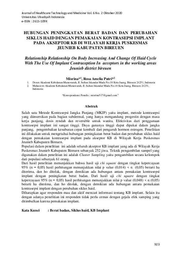 (PDF) Hubungan Peningkatan Berat Badan Dan Perubahan Siklus Haid Dengan Pemakaian Kontrasepsi ...