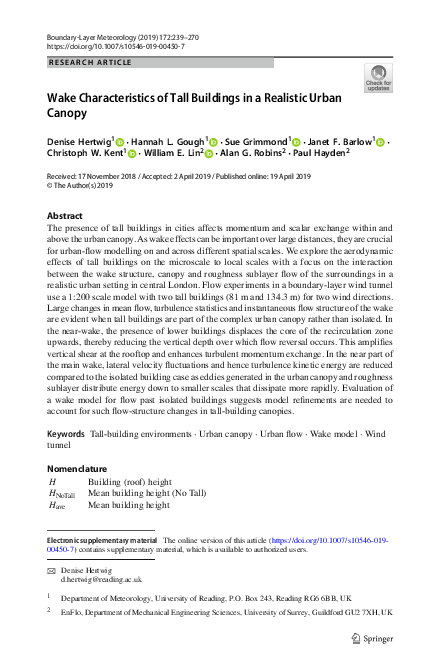 (PDF) Wake Characteristics of Tall Buildings in a Realistic Urban Canopy