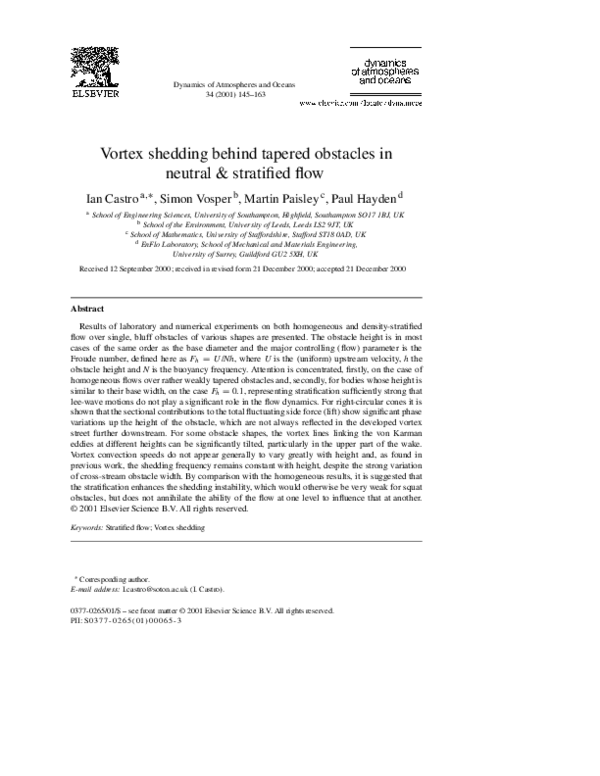 Pdf Vortex Shedding Behind Tapered Obstacles In Neutral And Stratified Flow
