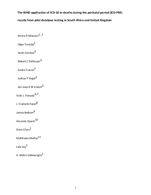 (PDF) The WHO application of ICD-10 to deaths during the perinatal ...