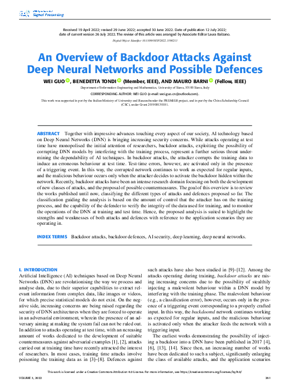 (PDF) An Overview of Backdoor Attacks Against Deep Neural Networks and ...