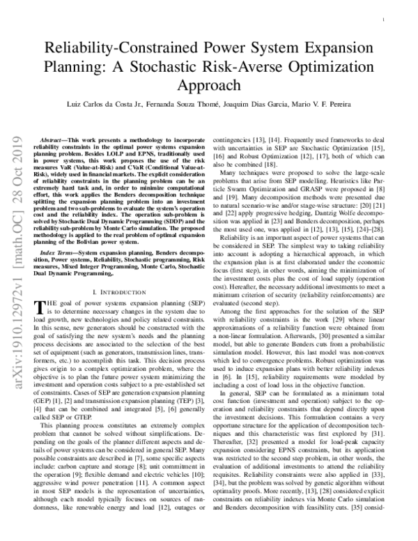 (PDF) Reliability-Constrained Power System Expansion Planning: A Stochastic Risk-Averse ...