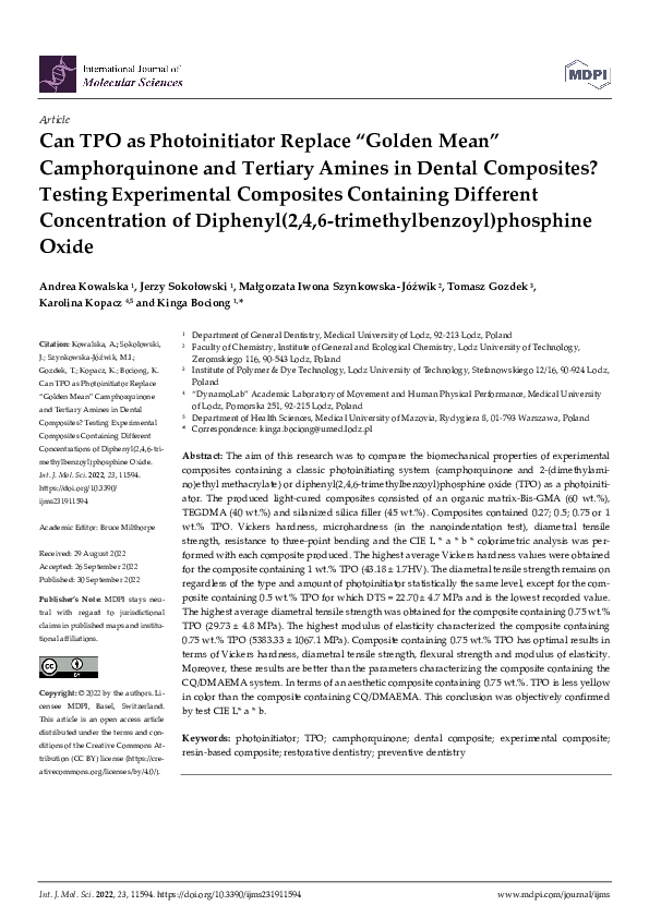 (PDF) Can TPO as Photoinitiator Replace “Golden Mean” Camphorquinone ...