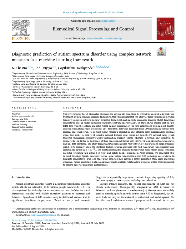 Pdf Diagnostic Prediction Of Autism Spectrum Disorder Using Complex