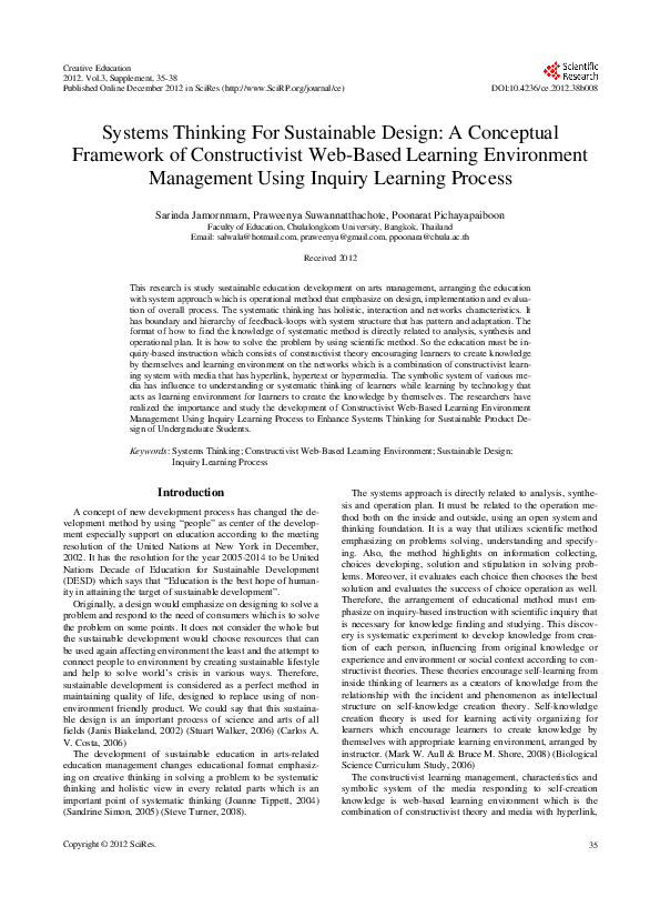 (PDF) Systems Thinking For Sustainable Design: A Conceptual Framework of Constructivist Web ...