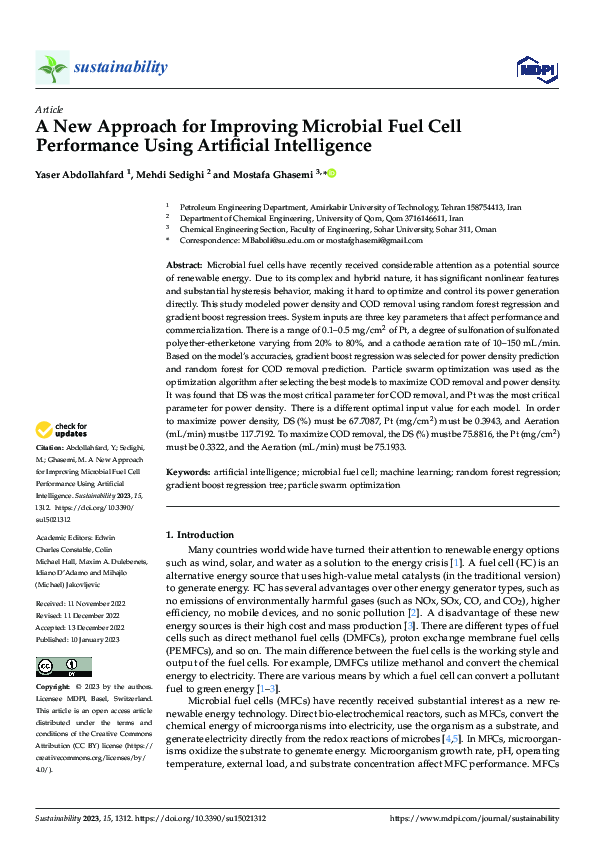 (PDF) A New Approach for Improving Microbial Fuel Cell Performance Using Artificial Intelligence