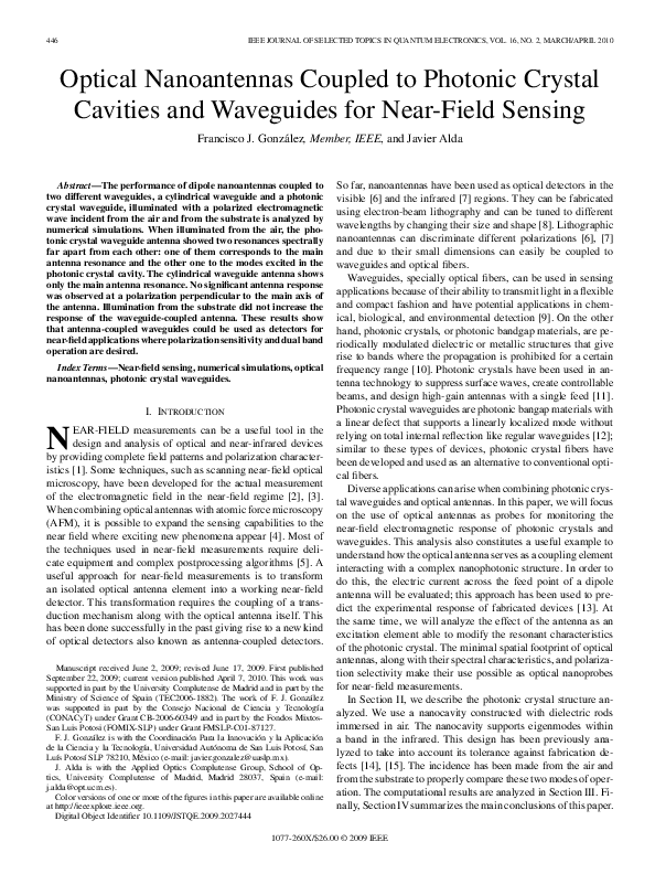 (PDF) Optical Nanoantennas Coupled to Photonic Crystal Cavities and ...