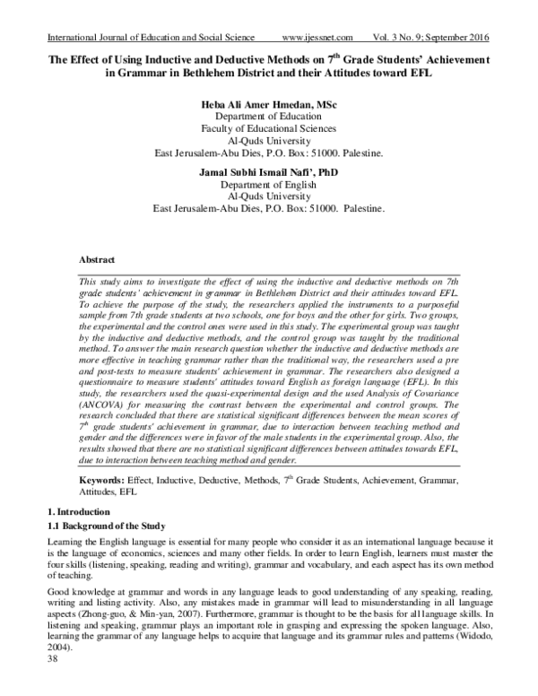 (PDF) The Effect of Using Inductive and Deductive Methods on 7th Grade Students’ Achievement in ...