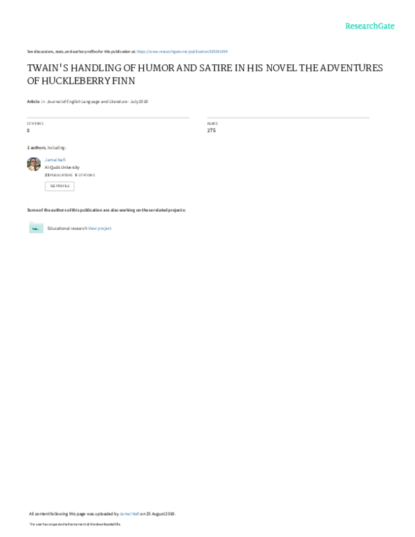 (PDF) Twain’s handling of humor and satire in his novel the adventures ...