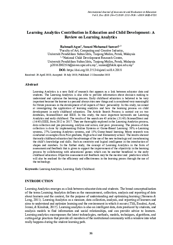 (PDF) Learning Analytics Contribution in Education and Child Development: A Review on Learning ...