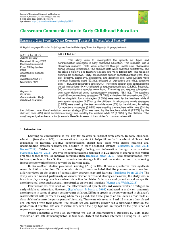(PDF) Classroom Communication in Early Childhood Education | Astiti ...