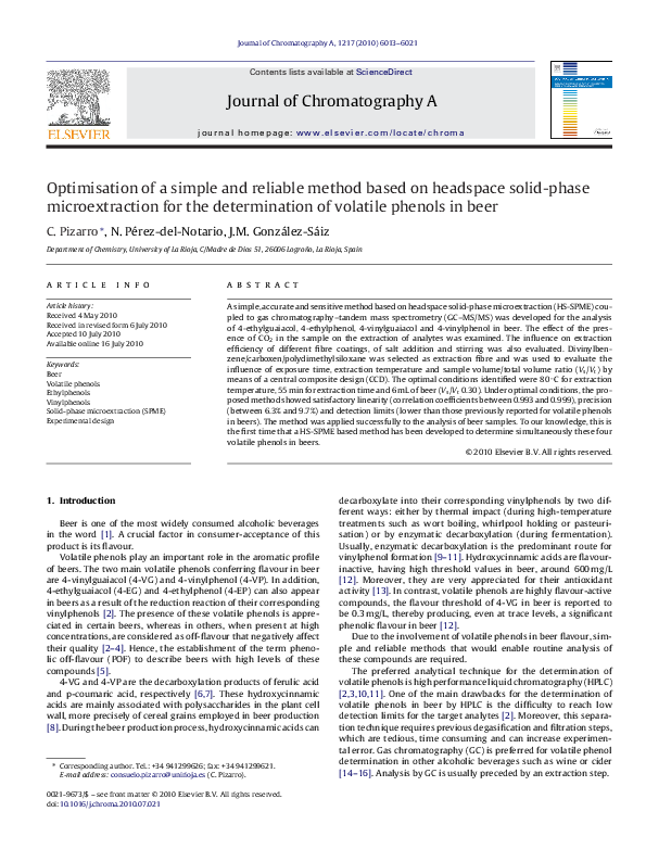 Pdf Optimisation Of A Simple And Reliable Method Based On Headspace