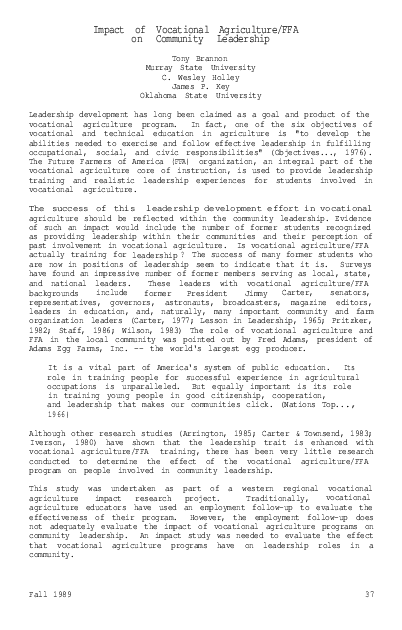 (PDF) Impact Of Vocational Agriculture/FFA On Community Leadership
