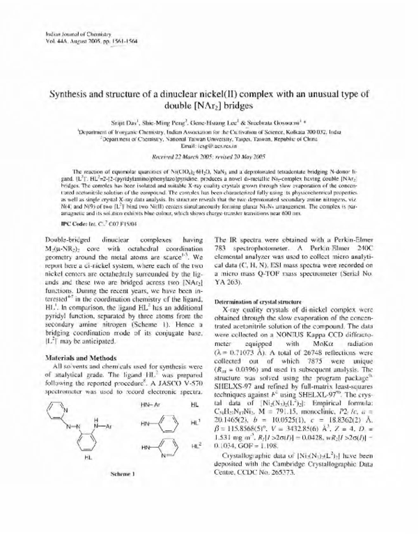 (PDF) Synthesis and structure of a dinuclear nickel (II) complex with an unusual type of double ...