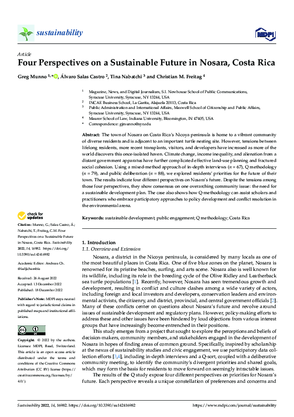 (PDF) Four Perspectives on a Sustainable Future in Nosara, Costa Rica