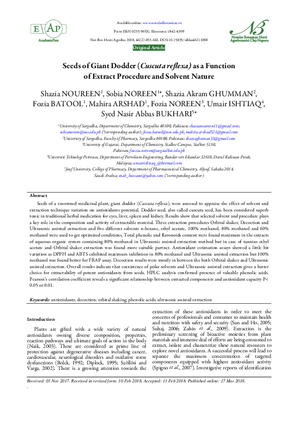 (PDF) Seeds of Giant Dodder (Cuscuta reflexa) as a Function of Extract ...