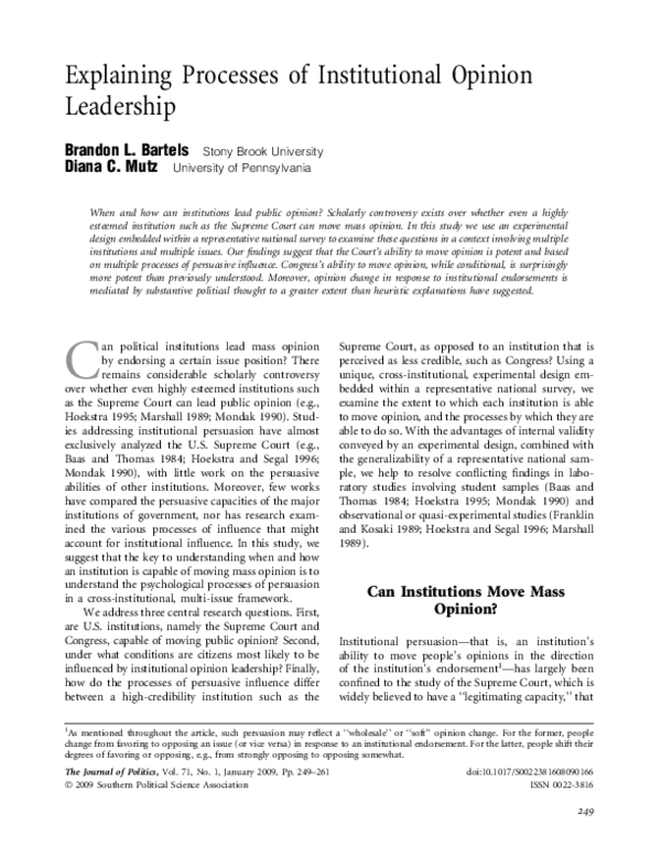 (PDF) Explaining Processes of Institutional Opinion Leadership