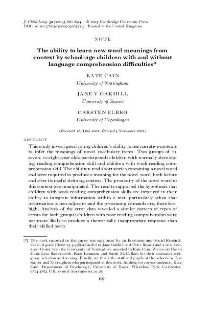 (PDF) The ability to learn new word meanings from context by school-age ...
