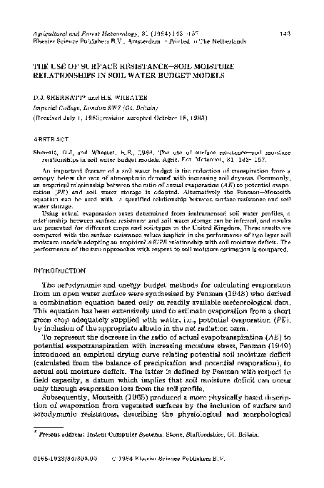 (PDF) The use of surface resistance—soil moisture relationships in soil ...