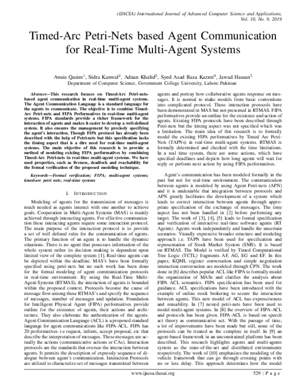 (PDF) Timed-Arc Petri-Nets based Agent Communication for Real-Time Multi-Agent Systems