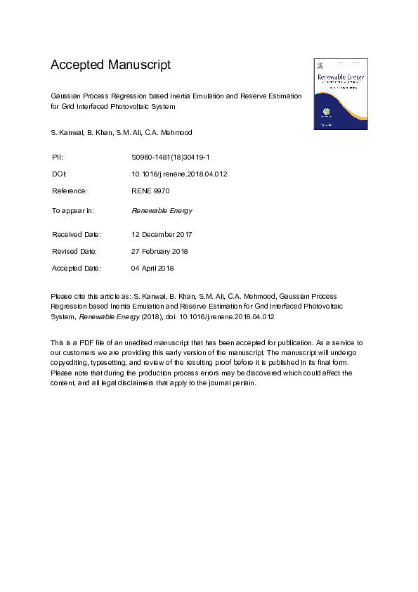 Pdf Gaussian Process Regression Based Inertia Emulation And Reserve Estimation For Grid